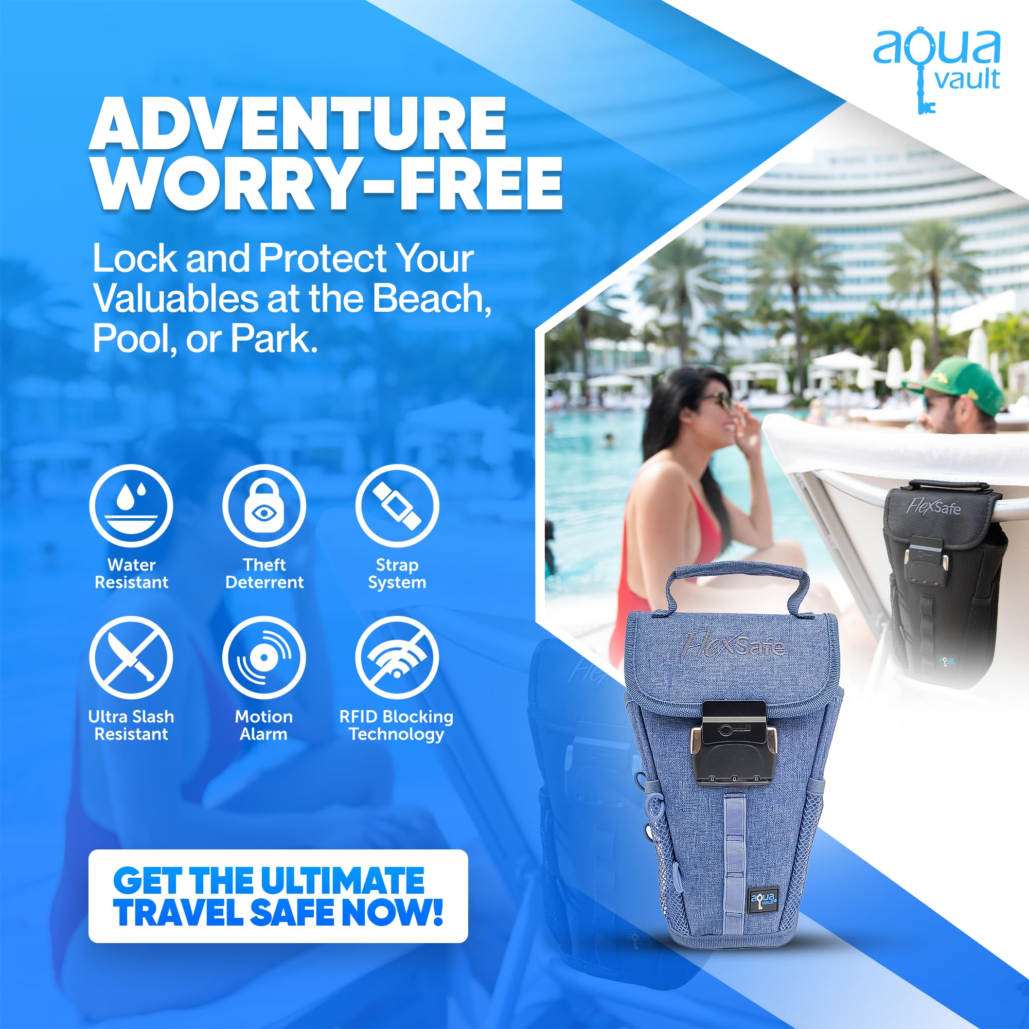 Anti-Theft Lockable Travel Safe & Portable Beach Chair Vault. As Seen on Shark Tank. Personal Safe thats Packable, Lightweight, & Slash Resistant. FlexSafe by AquaVault - Black Color