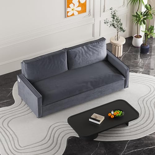 YUNLife&Home Pull Out Sleeper Sofa Bed,Convertible Futon Loveseat Sofá 3-in-1,Chaise Lounge Chair Velvet Upholstery 2-Seat Couch Reversible Folding Guest Daybed,USB Port,Queen Size,600lb Capacity