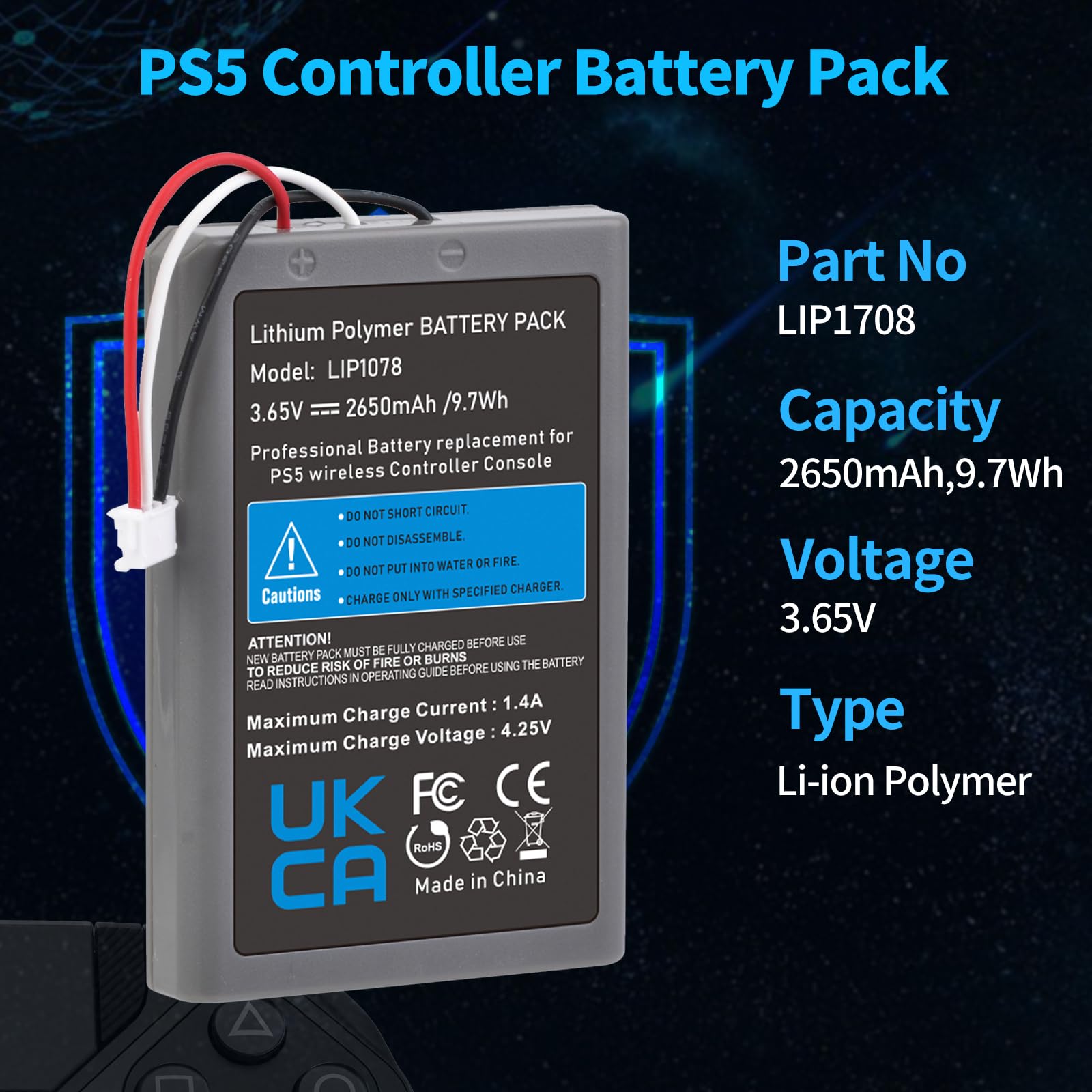 Pickle Power PS5 Controller Battery 2 Pack, 2650mAh LIP1708 Battery for Sony PS5 PlayStation 5 DualSense CFI-ZCT1W Wireless Controller