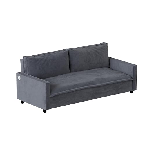 YUNLife&Home Pull Out Sleeper Sofa Bed,Convertible Futon Loveseat Sofá 3-in-1,Chaise Lounge Chair Velvet Upholstery 2-Seat Couch Reversible Folding Guest Daybed,USB Port,Queen Size,600lb Capacity