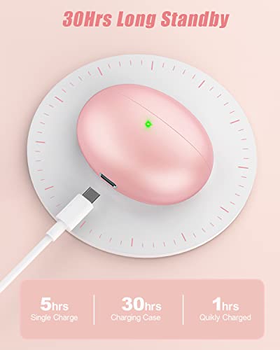 Wireless Earbuds Bluetooth 5.1 Headphones 4-Mics Clear Call ENC Noise Cancelling Ear Buds Deep Bass 30Hrs Playtime with USB-C Charging Case IPX7 Waterproof in-Ear Earphones for Android and iPhone Pink