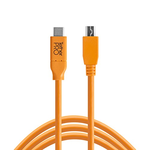 Tether Tools TetherPro USB-C to 2.0 Mini-B 5-Pin Cable | for Fast Transfer and Connection Between Camera and Computer | High Visibility Orange | 15 feet (4.6 m)