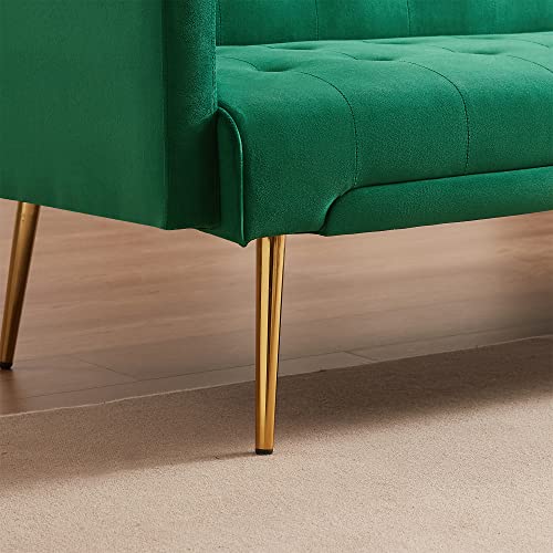 ERYE Futon Sofa Loveseat Convertible Sleeper Couch Bed for Small Space Apartment Office Living Room Furniture Sets Sofabed, Green Velvet 70.07" W NO Pillow