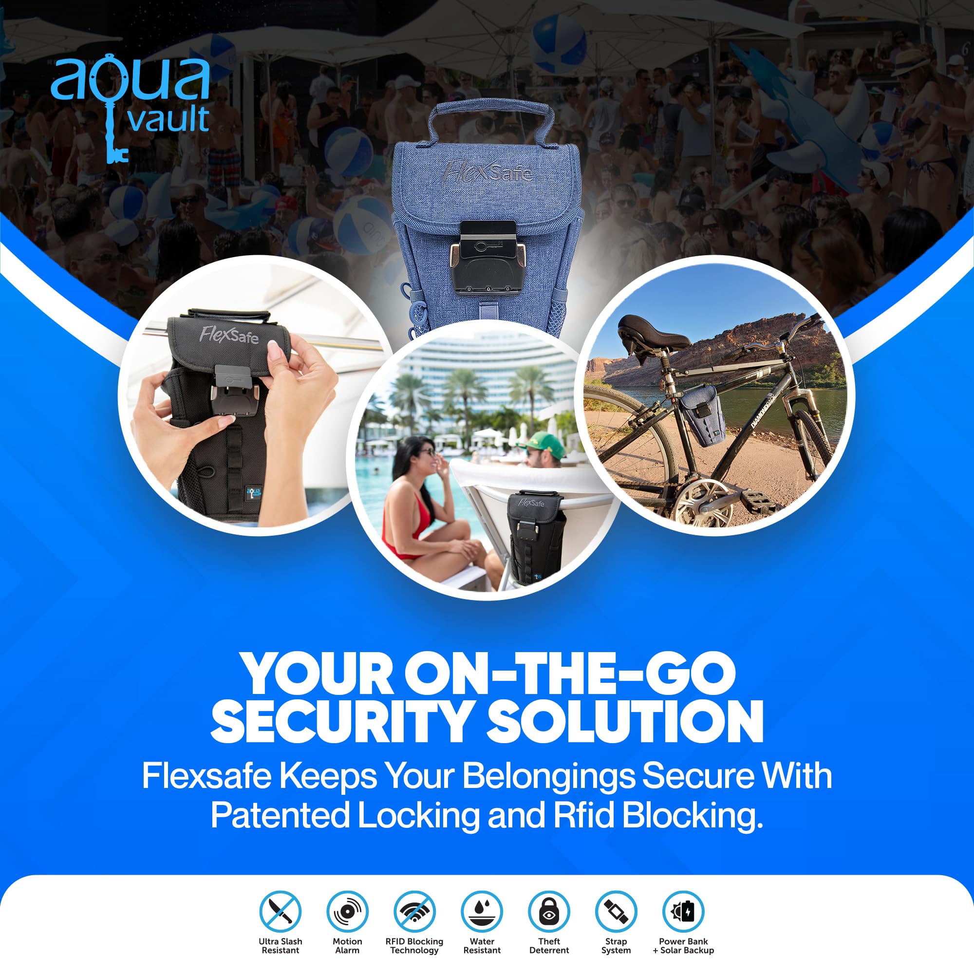 Anti-Theft Lockable Travel Safe & Portable Beach Chair Vault. As Seen on Shark Tank. Personal Safe thats Packable, Lightweight, & Slash Resistant. FlexSafe by AquaVault - Black Color