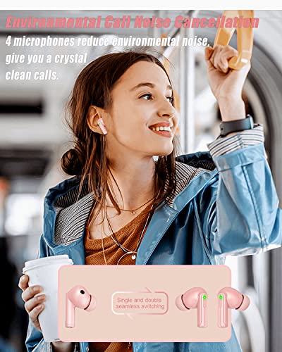 Wireless Earbuds Bluetooth 5.1 Headphones 4-Mics Clear Call ENC Noise Cancelling Ear Buds Deep Bass 30Hrs Playtime with USB-C Charging Case IPX7 Waterproof in-Ear Earphones for Android and iPhone Pink