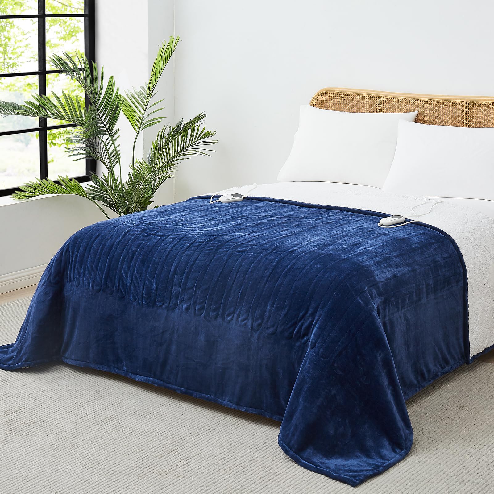 JKMAX 50"x60" Heated Throw Blanket - 10 Heat Settings, 5 Levels, Auto-Off, Overheat Protection, Soft Flannel Sherpa, ETL Certified