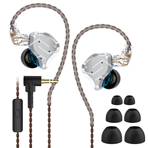 Wired Earbuds, in Ear Headphones, Gaming Earbuds, Earphones Wired with 4BA+1DD Hybrid 10 Drivers HiFi Bass in Ear Monitor, Noise Cancelling Earbuds Wired ZS10 Pro(with mic,Blue)