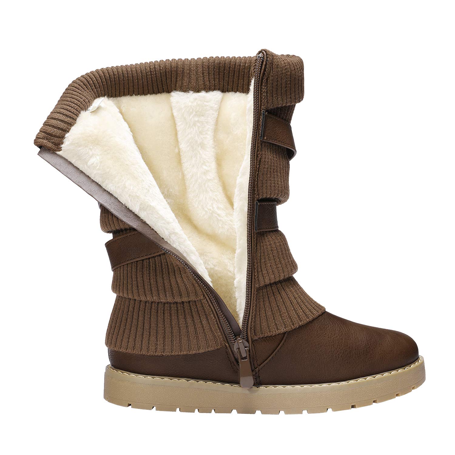 DREAM PAIRS Little Kid Klove Brown Faux Fur Lined Mid Calf Winter Snow Boots Size 2 M US Little Kid