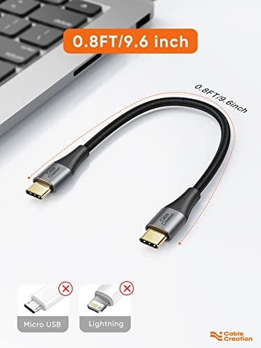 CableCreation Short USB C to USB C Cable, Type C Fast Charging USB C Cable 0.8FT, Double-Braided Exterior Compatible with Galaxy S22 Ultra S22 S21 S20 Note 20, MacBook, iPad Mini 6, iPad Pro 2020