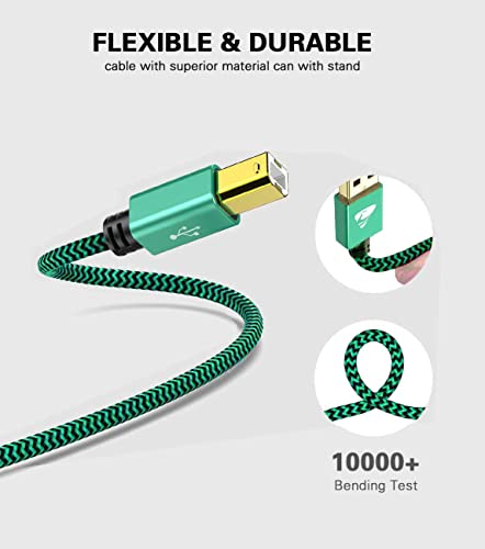 USB Printer Cable USB A to B Cable, 16 FT USB 2.0 B Cable Nylon Braided High-Speed Printer Cord Compatible with Hp, Canon, Brother, Samsung, Dell, Epson, Lexmark, Xerox