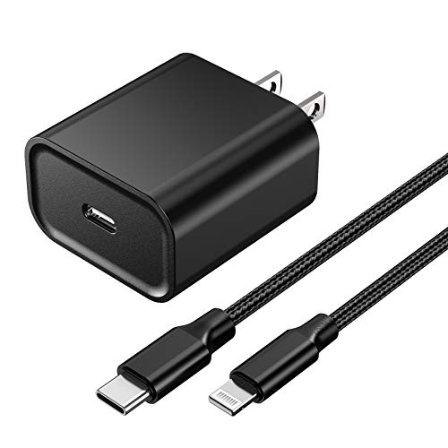 [Apple MFi Certified] iPhone Fast Charger, Veetone 20W PD Type C Power Wall Charger Plug with 6FT Nylon Braided USB-C to Lightning Quick Charging Sync Cable for iPhone 14/13/12/11/XS/XR/X/iPad/AirPods