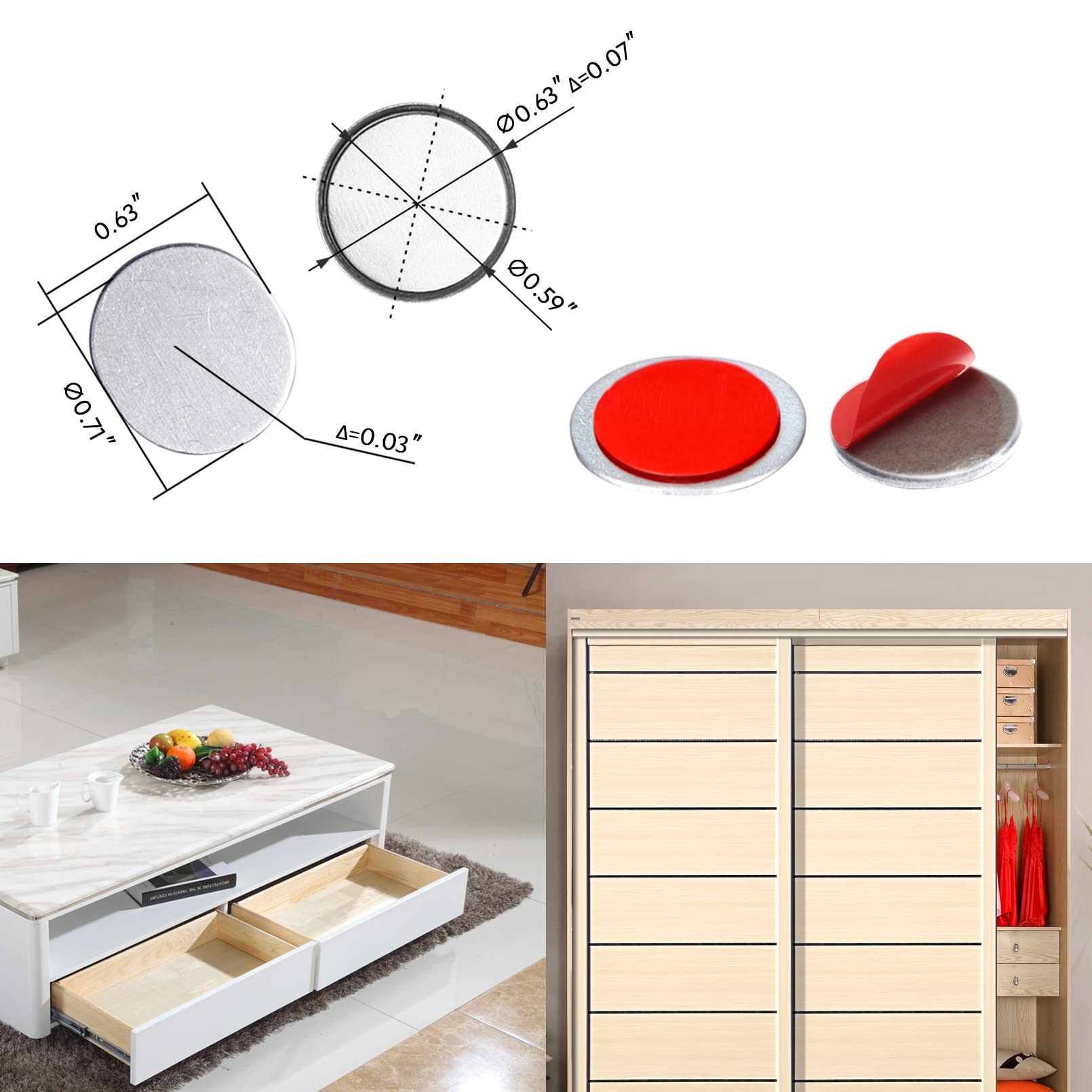 Mousike Magnetic Door Catch Ultra Thin Cabinet Magnets Stainless Steel Drawer Magnet Catch for Sliding Door Closure Kitchen Cabinet Cupboard Closet Closer (4Pack)