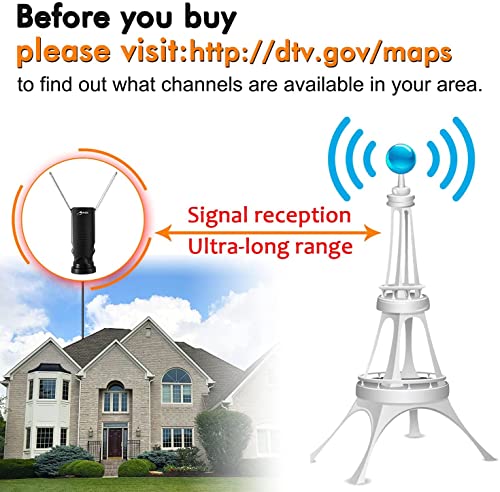 HIDB TV Antenna for Smart TV, Long Range Rabbit Ears Indoor TV Antenna HD Digital for Free-to-air HDTV Channels,Stickiness Base for Easy Placement Both Suitable for Home Car