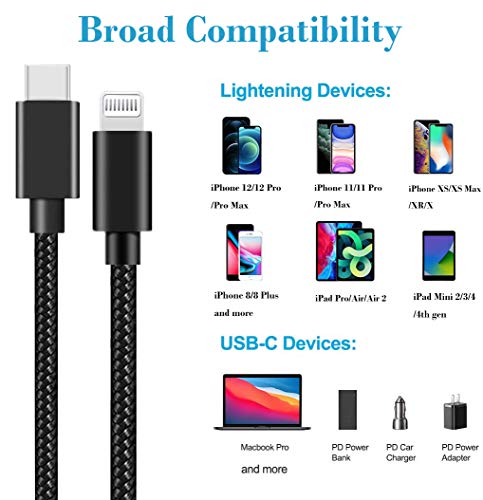 [Apple MFi Certified] iPhone Fast Charger, Veetone 20W PD Type C Power Wall Charger Plug with 6FT Nylon Braided USB-C to Lightning Quick Charging Sync Cable for iPhone 14/13/12/11/XS/XR/X/iPad/AirPods