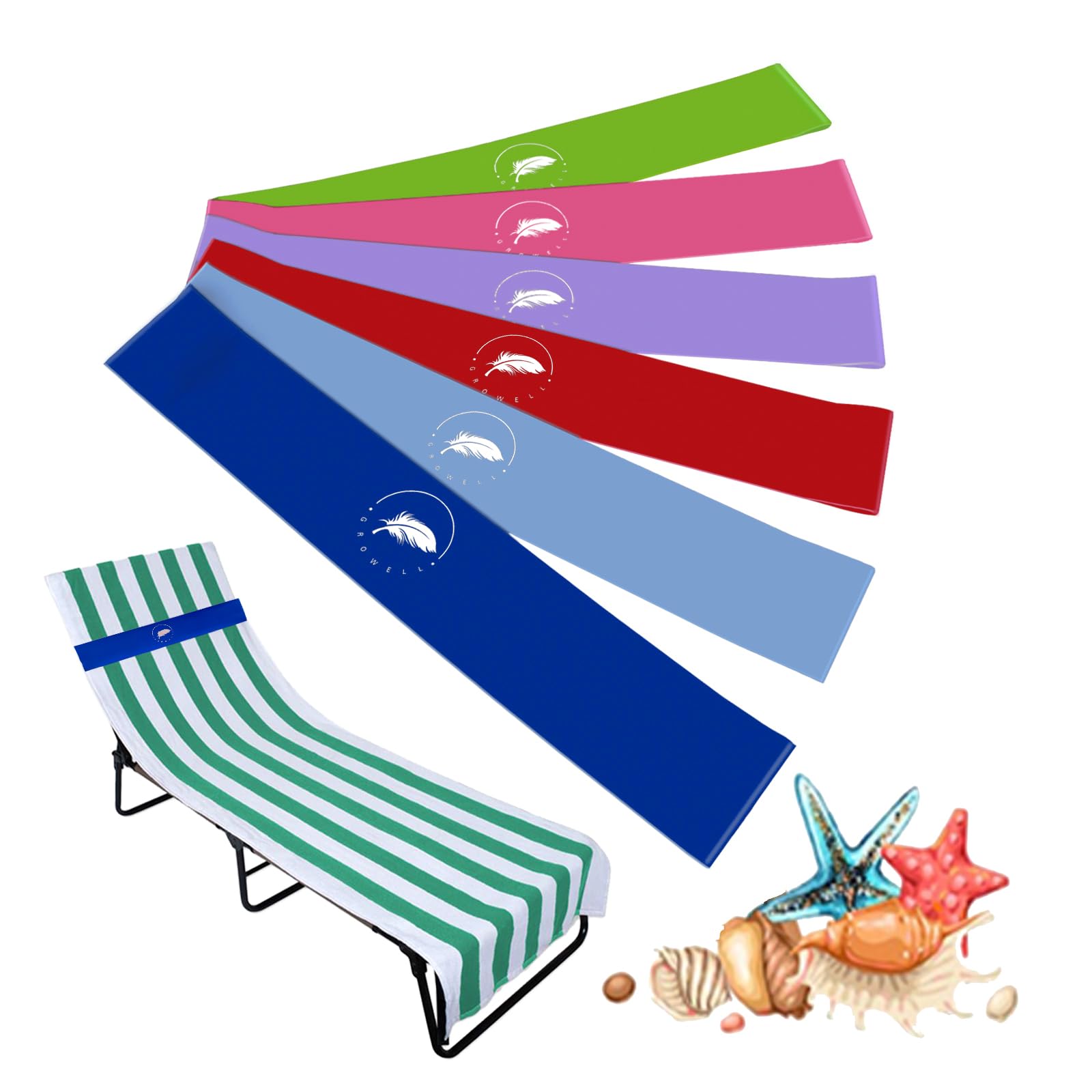 growell Towel Bands (6 Pack) - Stretch Beach Towel Clips for Beach Cruise Pool Chairs, Lounge Towel Holder Elastic, Cruise Ship Essentials (A Mix 6 Colors)