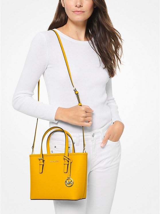 Michael Kors Jet Set Travel Leather XS Carryall Zip Convertible Tote Satchel Bag (Jasmine Yellow)