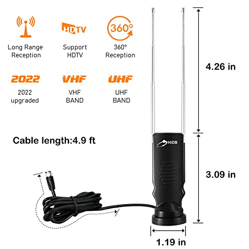 HIDB TV Antenna for Smart TV, Long Range Rabbit Ears Indoor TV Antenna HD Digital for Free-to-air HDTV Channels,Stickiness Base for Easy Placement Both Suitable for Home Car