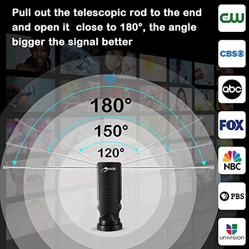 HIDB TV Antenna for Smart TV, Long Range Rabbit Ears Indoor TV Antenna HD Digital for Free-to-air HDTV Channels,Stickiness Base for Easy Placement Both Suitable for Home Car