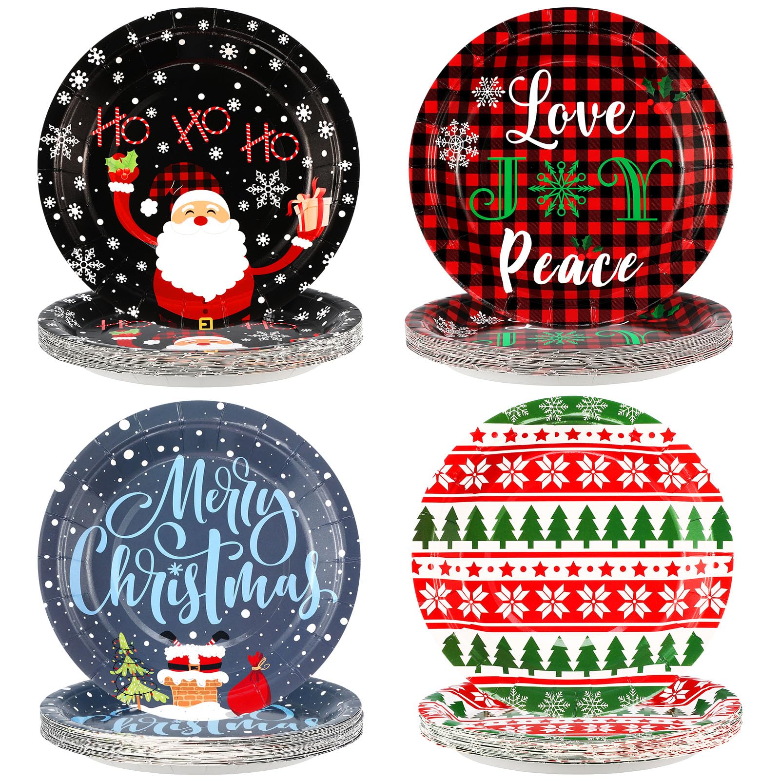 Sunnyray 100 Pack Christmas Paper Plates Christmas Party Plates 9 Inch, Plaid Disposable Dinner favors for Xmas Holiday Party Supplies
