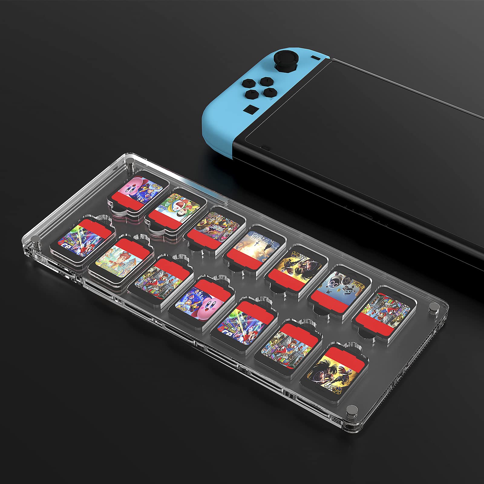 GEEKRIA Game Card Case Compatible with Nintendo Switch 14 Cartridge Slots Holder Protective Shockproof Display Cabinet Game Card Case Transparent Acrylic Game Storage Box Compatible Switch NS NX