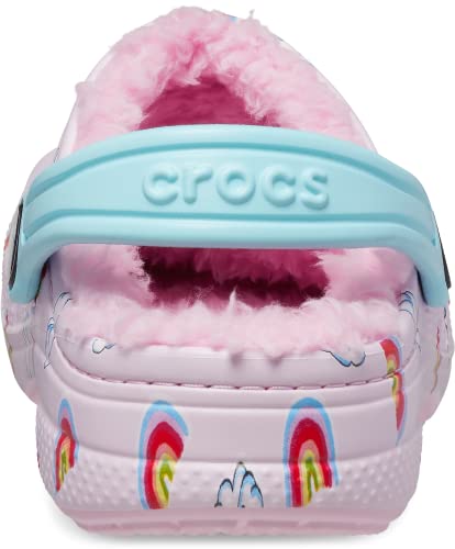 Crocs Baya Lined Clogs, Fuzzy Slippers for Kids and Toddlers, Rainbows and Clouds, 6 US Unisex