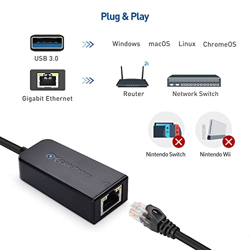 Cable Matters Plug & Play USB to Ethernet Adapter with PXE, MAC Address Clone Support (USB 3.0 to Gigabit Ethernet, Ethernet to USB, Ethernet Adapter for Laptop) Supporting 10/100/1000Mbps in Black