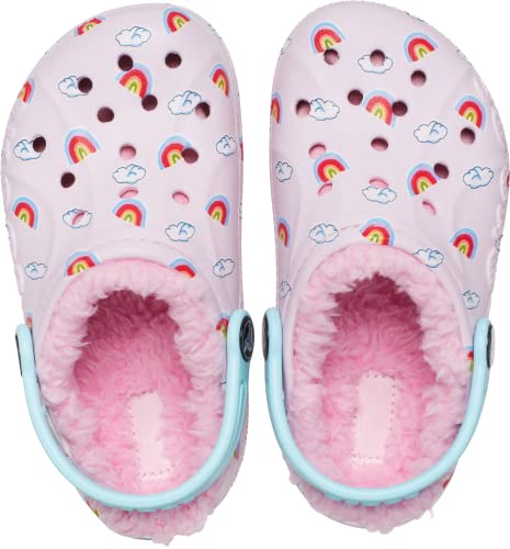 Crocs Baya Lined Clogs, Fuzzy Slippers for Kids and Toddlers, Rainbows and Clouds, 6 US Unisex