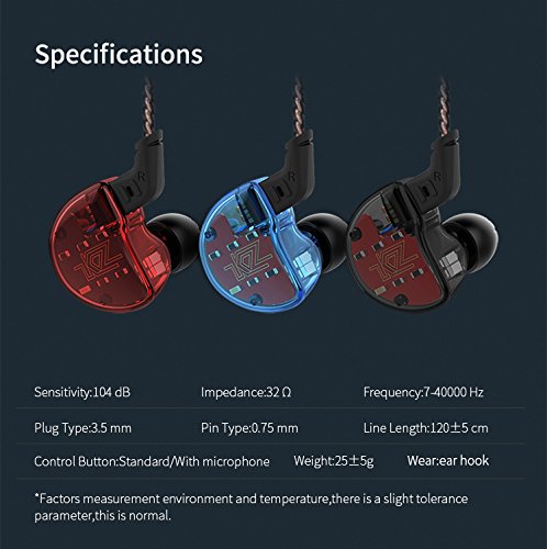 Kinboofi KZ ZS10 Earbuds Headphone, in Ear Monitor Hybrid 4 Balanced Armature and 1 Dynamic Driver Earphone with Detachable 2 Pins Cable for MP3 Player, Android Smart Devices (with Mic, Black)…