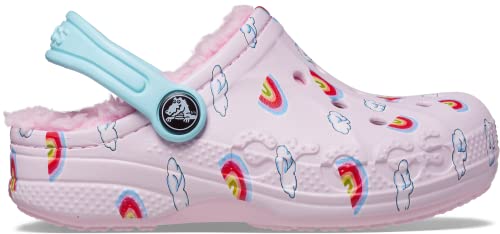 Crocs Baya Lined Clogs, Fuzzy Slippers for Kids and Toddlers, Rainbows and Clouds, 6 US Unisex