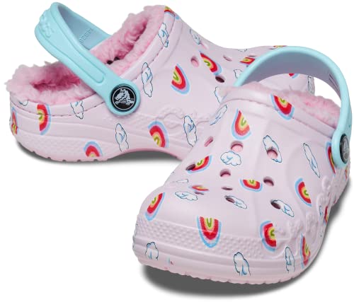 Crocs Baya Lined Clogs, Fuzzy Slippers for Kids and Toddlers, Rainbows and Clouds, 6 US Unisex