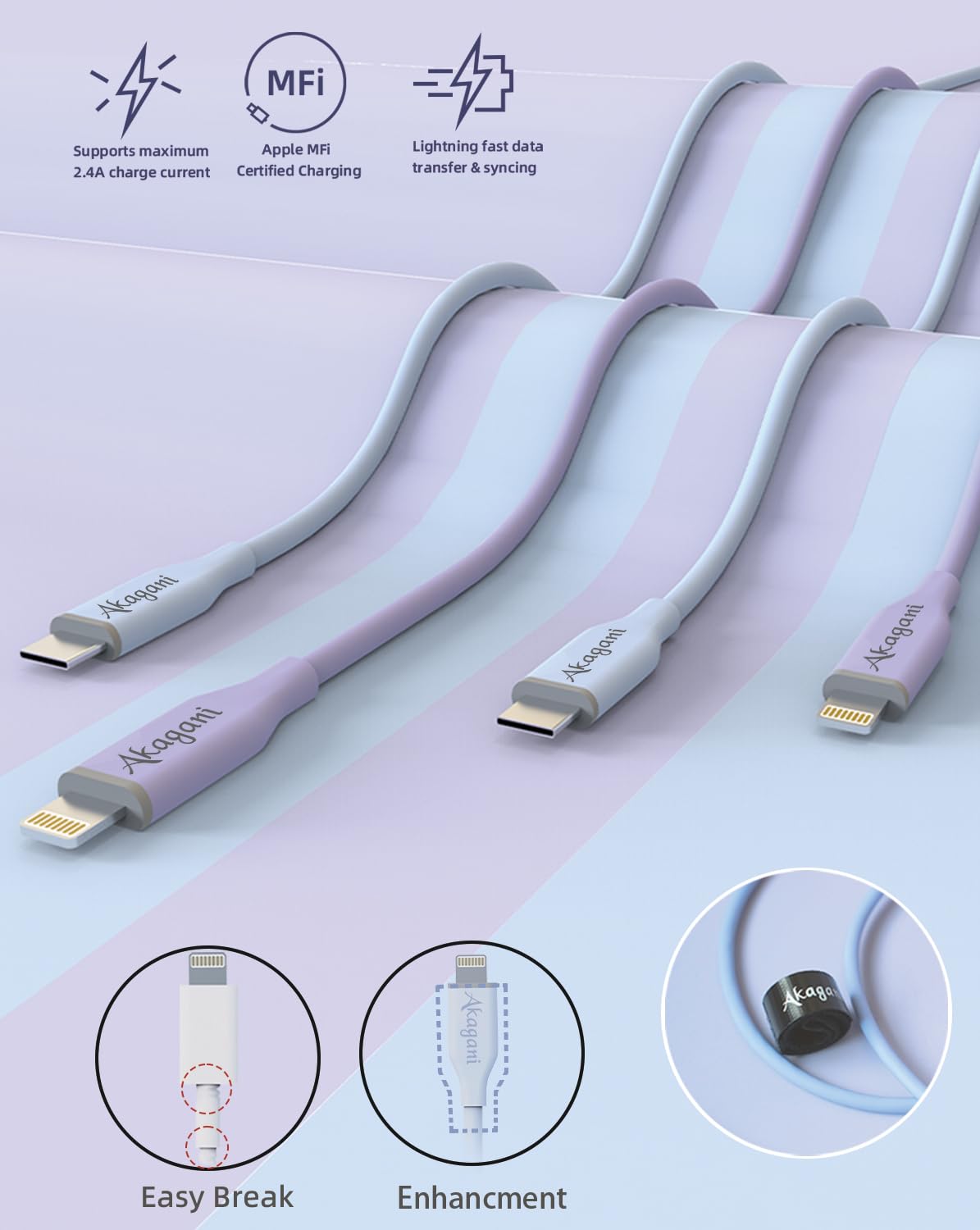 USB C Cable Super Flex Pastel Silicone USB A to Type C Charger Cable for Android Phone, for Samsung Galaxy Note 20 10 9 S20 S10 S9 S8, LG V50 V20 G5 4.26FT USB 2.0 Violet