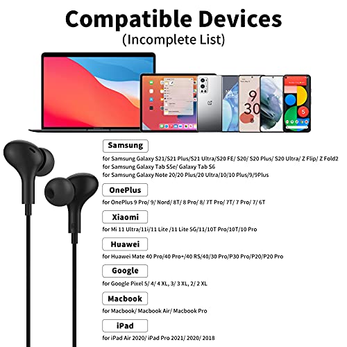 COOYA USB C Headphones with Microphone for Samsung Galaxy S23 S22 Ultra S21 S20 A53 Note 20 Flip 3 DAC Type C Wired Earbuds Magnetic Noise Canceling in-Ear Headset for iPad Pro Pixel 7 6 Oneplus 9 10