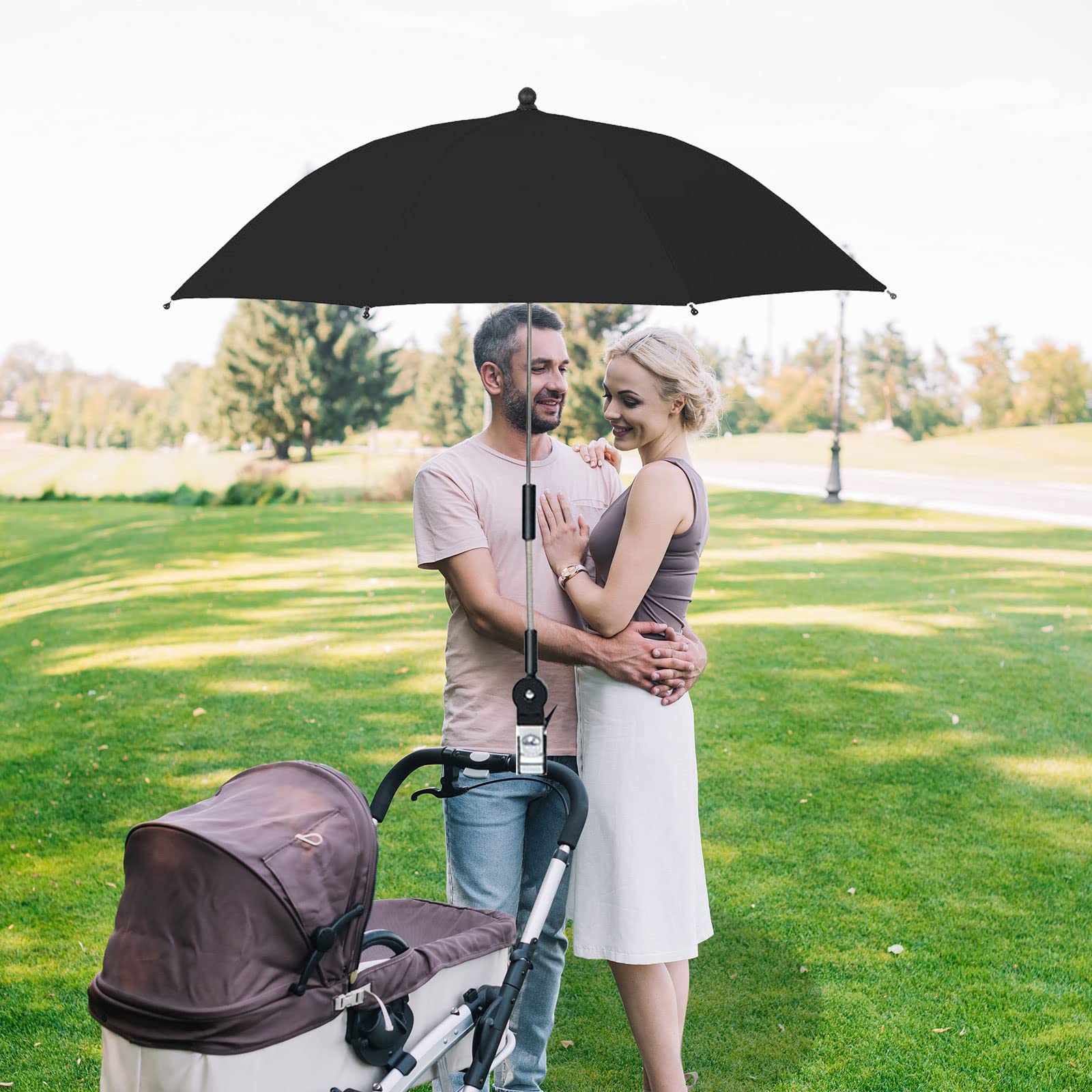 RENXR Chair Umbrella with Clamp, Universal Adjustable Beach Chair Umbrella UV Protection Sunshade Umbrella for Strollers Wheelchairs Patio Chairs Black 21.7 inch