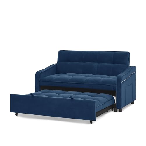 Convertible Pull Out Sleeper Sofa Bed,Multi-Functional Adjustable Single Couch Chair,Velvet Upholstered Chaise Lounge Loveseat Sofá Daybed,Sofacama with Two Arm Pocket,Type C,USB Charging,Copper Nail