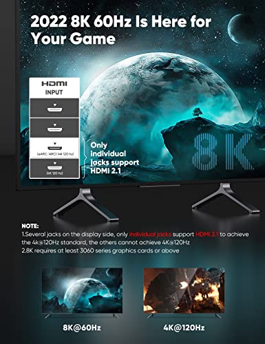 Capshi 8K HDMI Cables 2.1 3.3FT/1M 2 Pack, Short 48Gbps Ultra High Speed HDMI Cord (8K@60HZ, 4K@120HZ, 2K@240HZ) 12Bit, eARC, HDCP 2.2/2.3, Dynamic HDR, QFT VRR for TV PS5 VR Monitor RTX 3090(Black)
