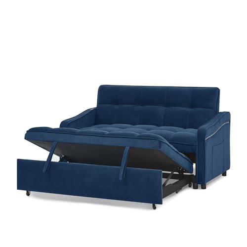 Convertible Pull Out Sleeper Sofa Bed,Multi-Functional Adjustable Single Couch Chair,Velvet Upholstered Chaise Lounge Loveseat Sofá Daybed,Sofacama with Two Arm Pocket,Type C,USB Charging,Copper Nail