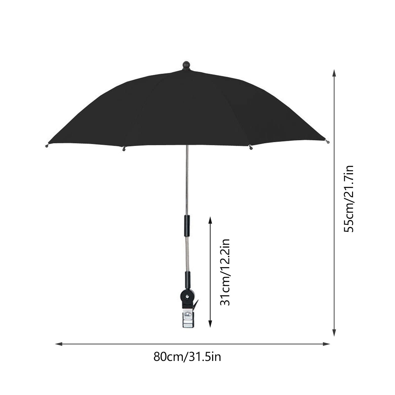 RENXR Chair Umbrella with Clamp, Universal Adjustable Beach Chair Umbrella UV Protection Sunshade Umbrella for Strollers Wheelchairs Patio Chairs Black 21.7 inch