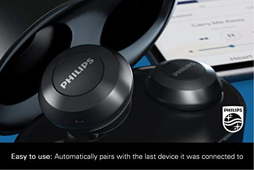 Philips T8505 True Wireless Earbuds, Hybrid Active Noise Canceling (ANC), Bluetooth 5.0 Voice Assistant, IPX4 Splash Resistant, App Control, USB-Charging, Wireless Charging case Included (TAT8505BK)