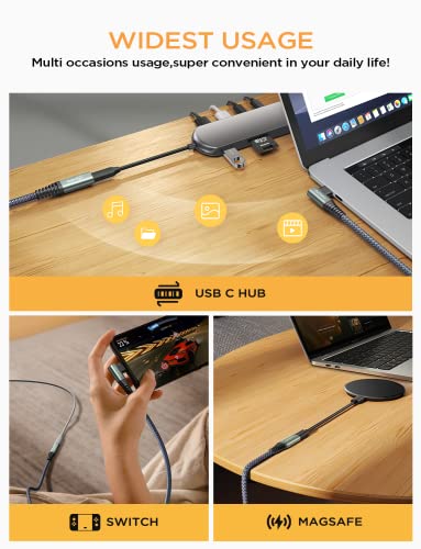 AINOPE USB C Extension Cable, (3.3Ft/1m/20Gbps) Right Angle USB 3.2 Type C Extension Nylon Braided 100W/5A Fast Charging Compatible with USB C Hub/Dell XPS/MacBook/iPad Pro/Magsafe Charger(Gray)