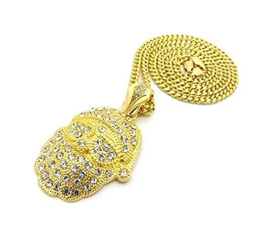 Fashion 21 Iced Out Santa Face Inspired Pendant 24" Various Chain Necklace in Gold Color Plated (4mm 24" Cuban Chain)