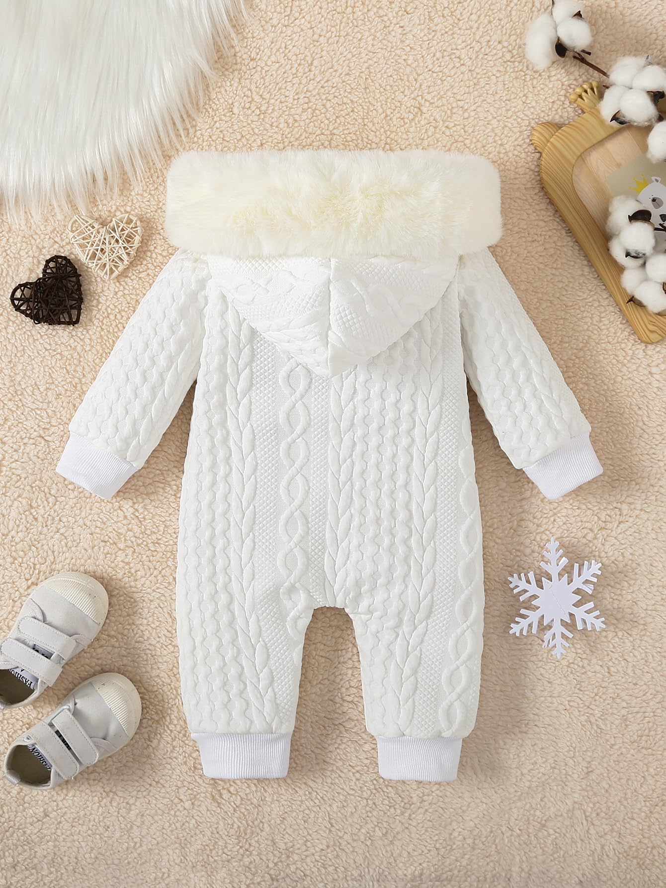 MIEKISA Baby Boys and Girls Winter Long Sleeve White Hooded Romper Infant Outfit (White, 3-6M)