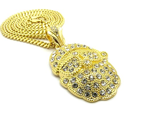 Fashion 21 Iced Out Santa Face Inspired Pendant 24" Various Chain Necklace in Gold Color Plated (4mm 24" Cuban Chain)