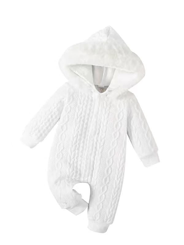 MIEKISA Baby Boys and Girls Winter Long Sleeve White Hooded Romper Infant Outfit (White, 3-6M)