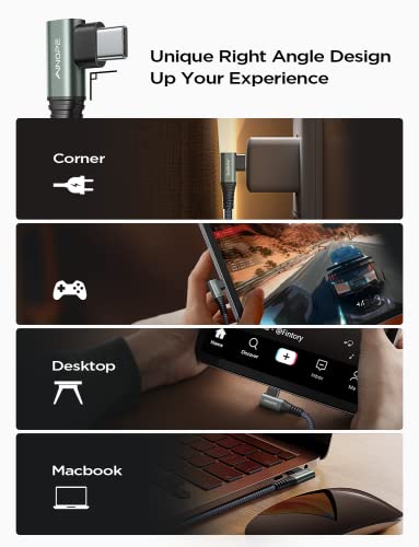 AINOPE USB C Extension Cable, (3.3Ft/1m/20Gbps) Right Angle USB 3.2 Type C Extension Nylon Braided 100W/5A Fast Charging Compatible with USB C Hub/Dell XPS/MacBook/iPad Pro/Magsafe Charger(Gray)