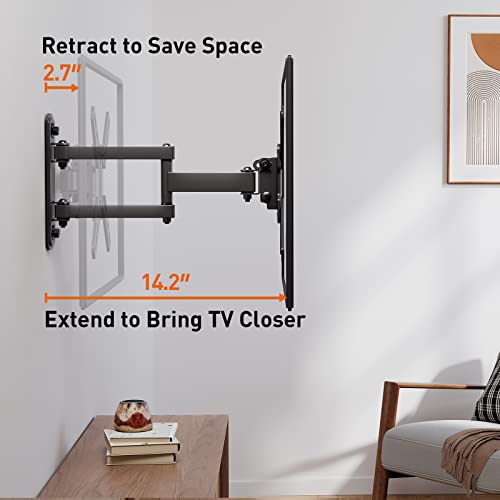 Perlegear TV Wall Mount for 13-42 inch Flat or Curved TVs & Monitors up to 55 lbs, Full Motion TV Wall Mount with Articulating Arm, Swivel Corner TV Wall Mount, Max VESA 200x200mm, PGSF6