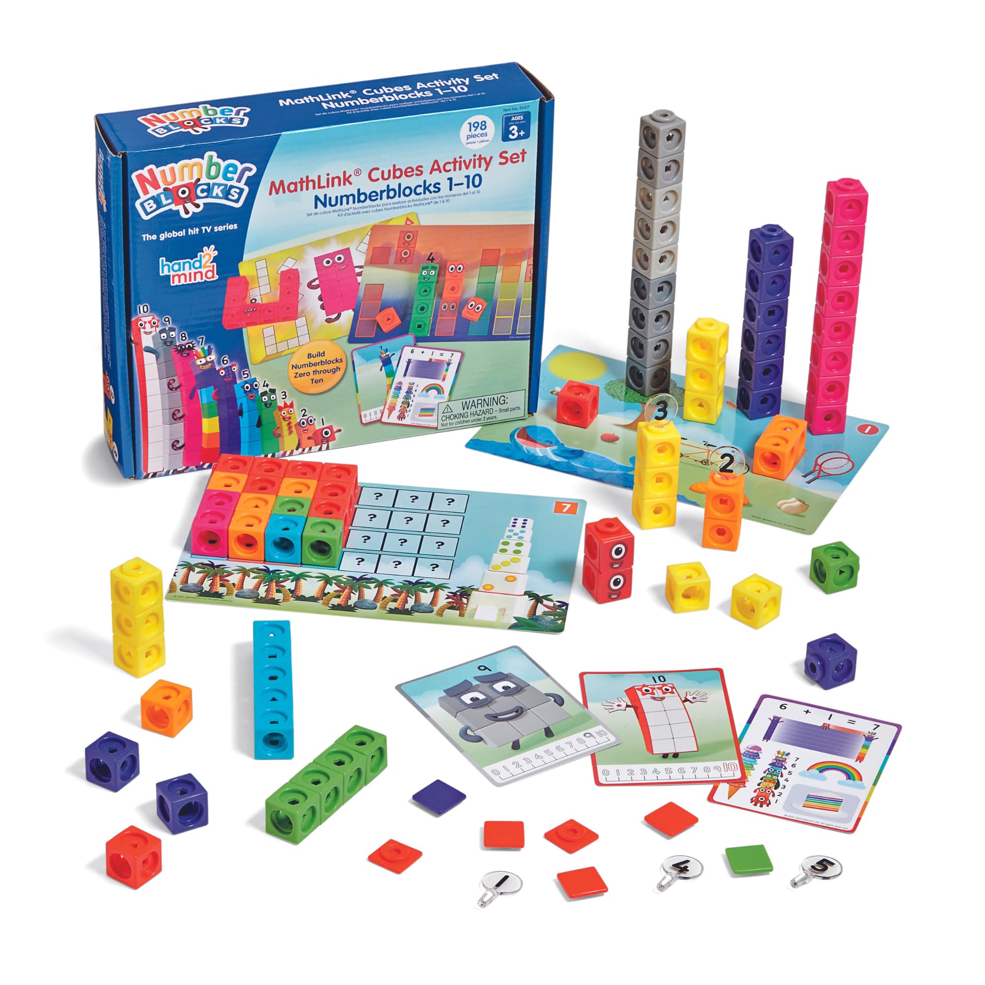 hand2mind MathLink Cubes Numberblocks 1-10 Activity Set, 30 Preschool Learning Activities, Building Blocks for Toddlers 3-5, Counting Blocks, Linking Cubes, Math Counters for Kids, Educational Toys