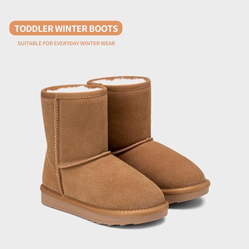 Vepose Boy's Girl's Snow Boots Brown Cow Suede Leather Warm Classic Booties for Little Kids Size 3(CTX827 Brown 03)