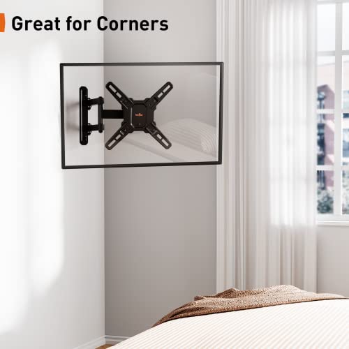 Perlegear TV Wall Mount for 13-42 inch Flat or Curved TVs & Monitors up to 55 lbs, Full Motion TV Wall Mount with Articulating Arm, Swivel Corner TV Wall Mount, Max VESA 200x200mm, PGSF6