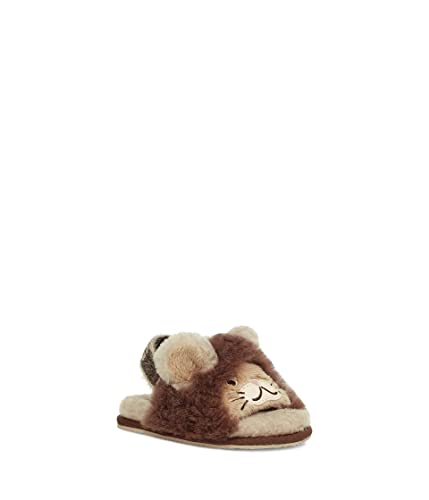 UGG Unisex-Child Fluff Yeah Slide Lion Stuffie Slipper, Sand/Chocolate, 10 Toddler