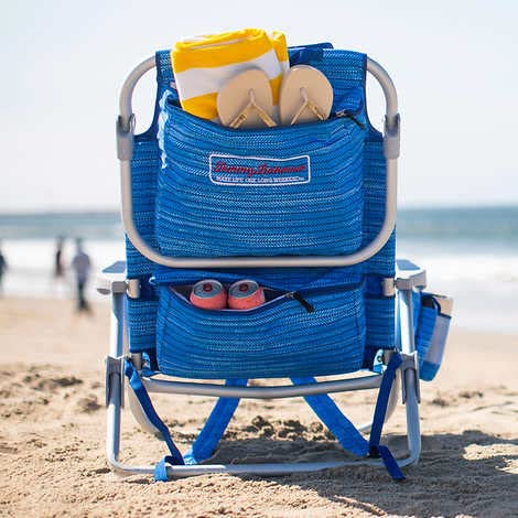 Tommy Bahama 2 2016 Backpack Cooler Beach Chair with Storage Pouch and Towel Bar (Blue Stripe)